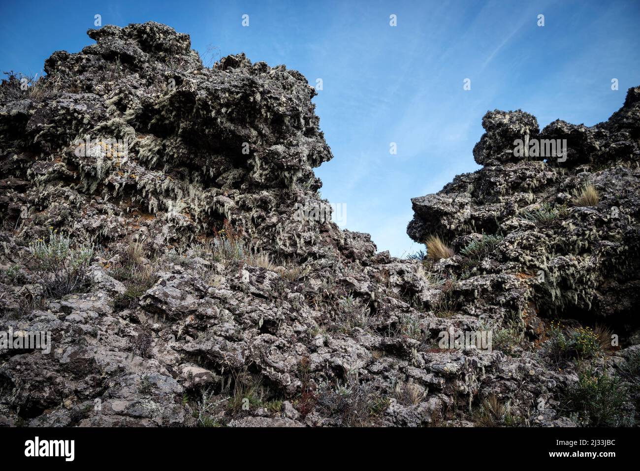 Volcano crater rim in the volcanic field of Pali Aike National Park ...