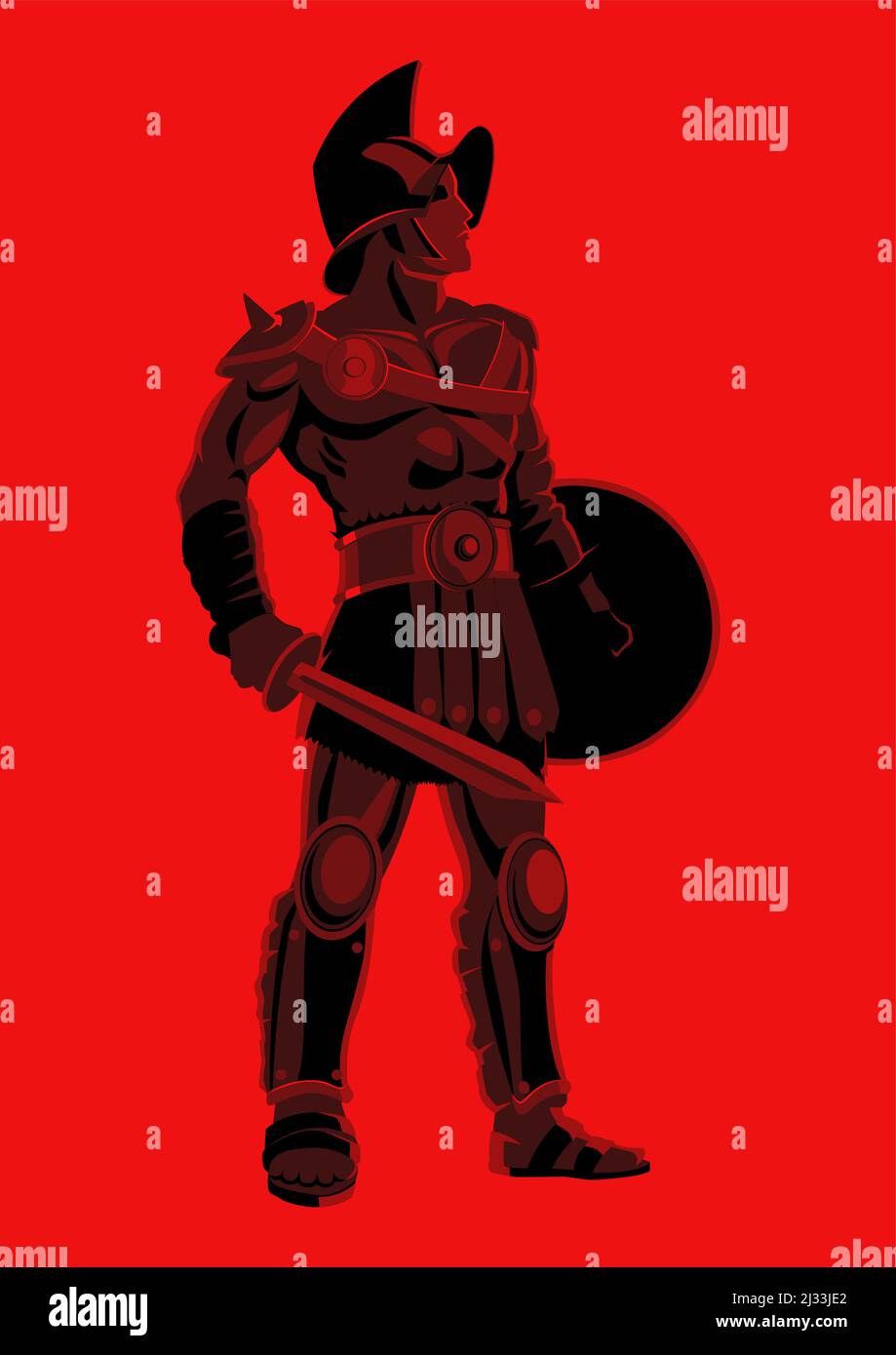 Simple flat vector illustration of a gladiator standing with sword and ...