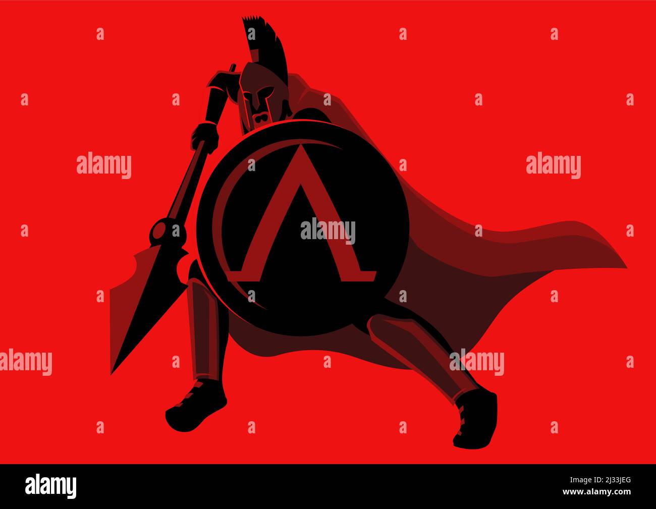 Simple flat vector illustration of spartan warrior with his spear and ...