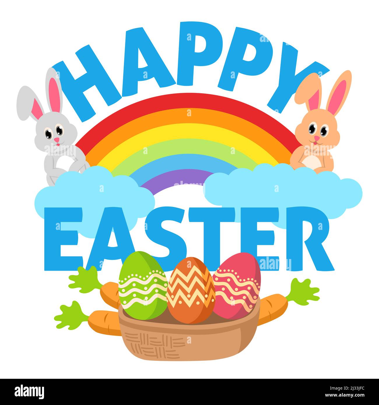 Happy Easter text with colourful decorative ornament, vector ...
