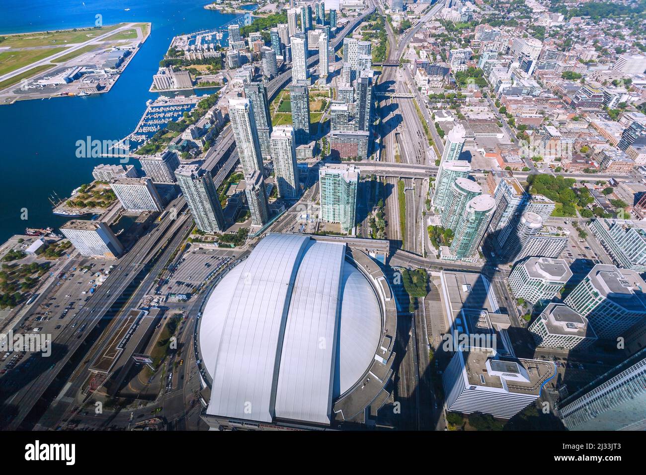 Toronto, Rogers Center and Panorama with silhouette of CN Tower, view ...