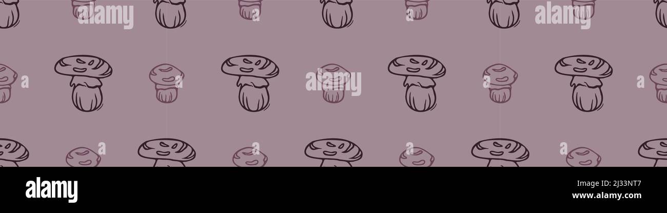 Hand drawn wild mushroom vector border. Seamless trendy purple biology ...