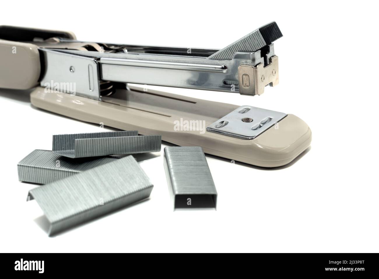 Stapler with staples on a white background. Gray Stapler Isolate Stock ...