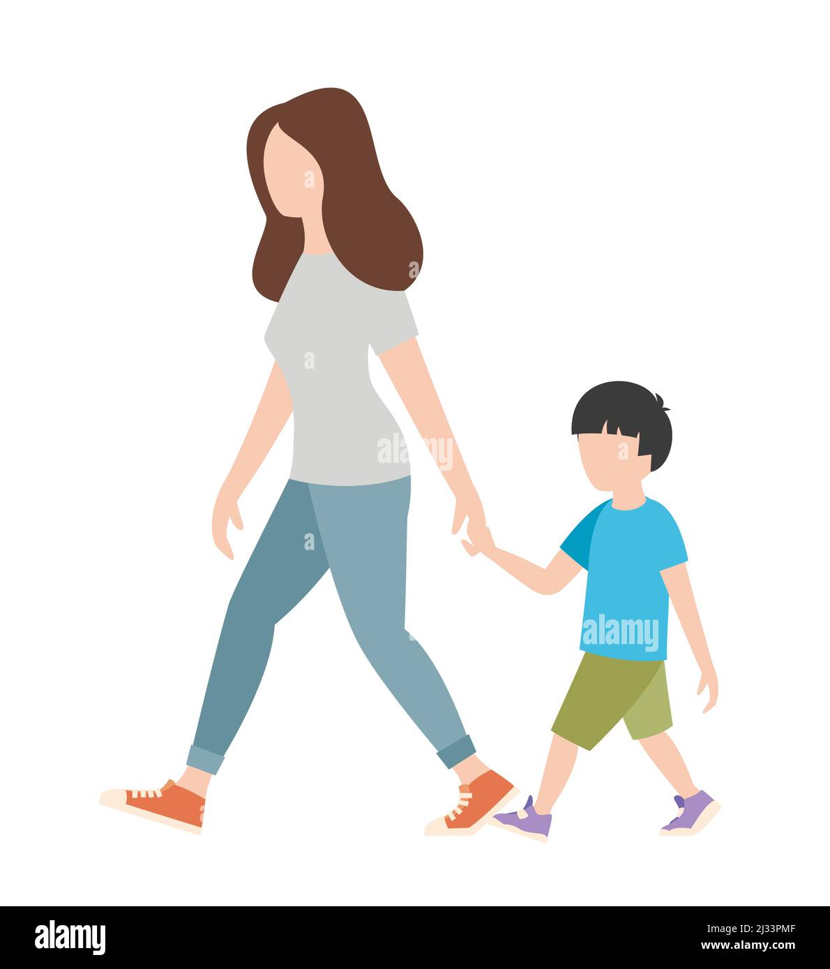 People weekend concept - woman walking with a child on white background ...