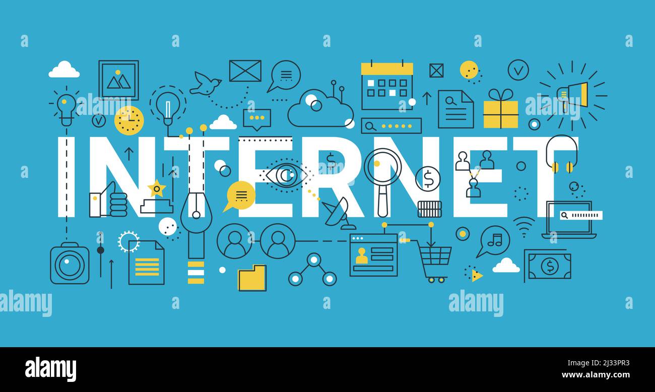 Modern flat thin line design vector illustration, concept of internet ...