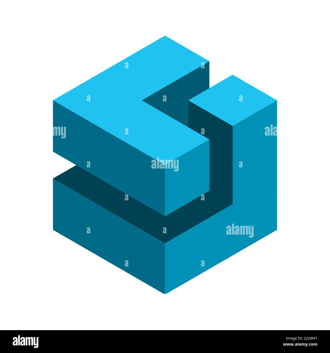 Abstract blue 3D cube. L and L letter logo. Solution concept ...