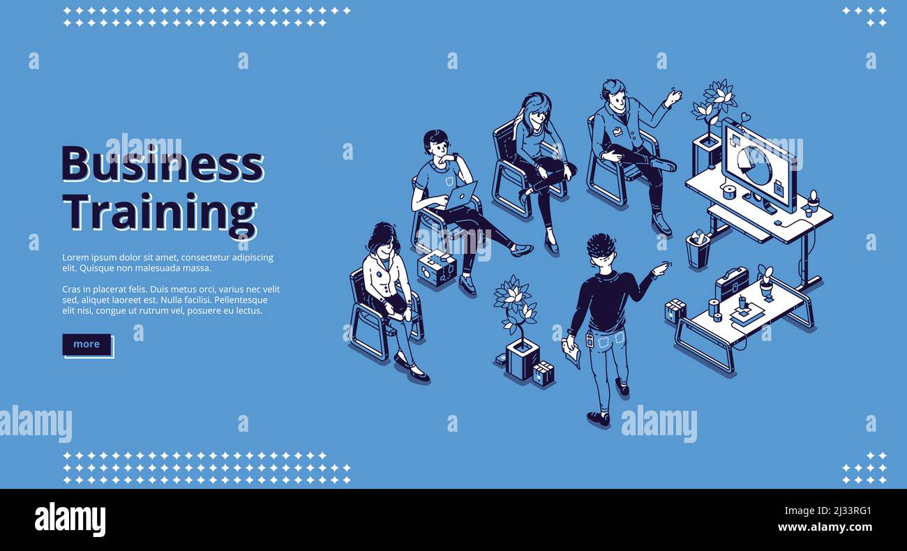 Business training isometric landing page. Corporate education, development, meeting, teamwork ...