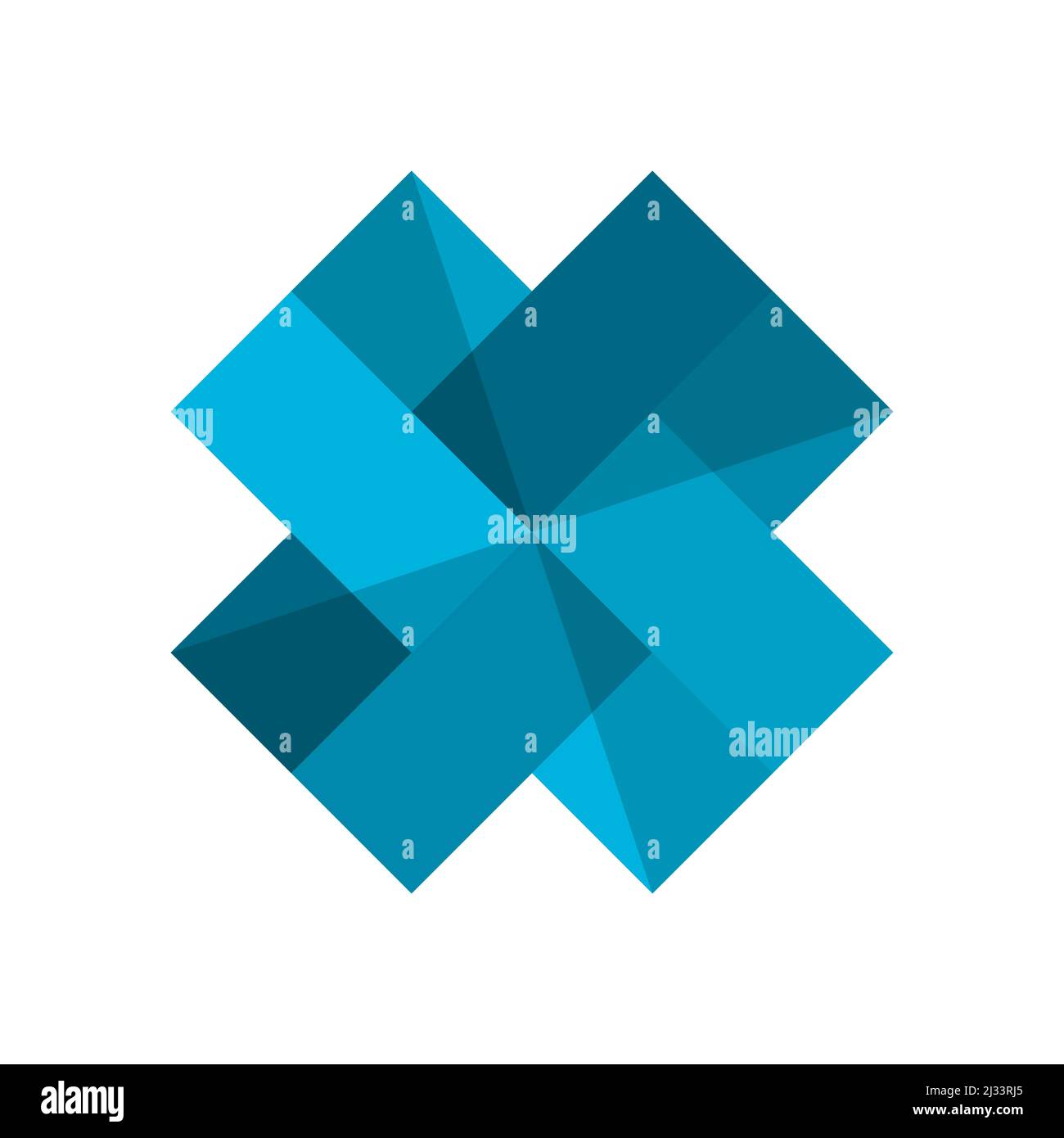 Blue X logo template. Monochromatic cross sign with shading. Brand ...