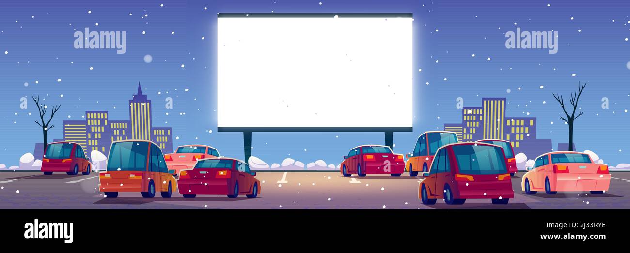 Outdoor cinema, drive-in movie theater with cars on open air parking at ...