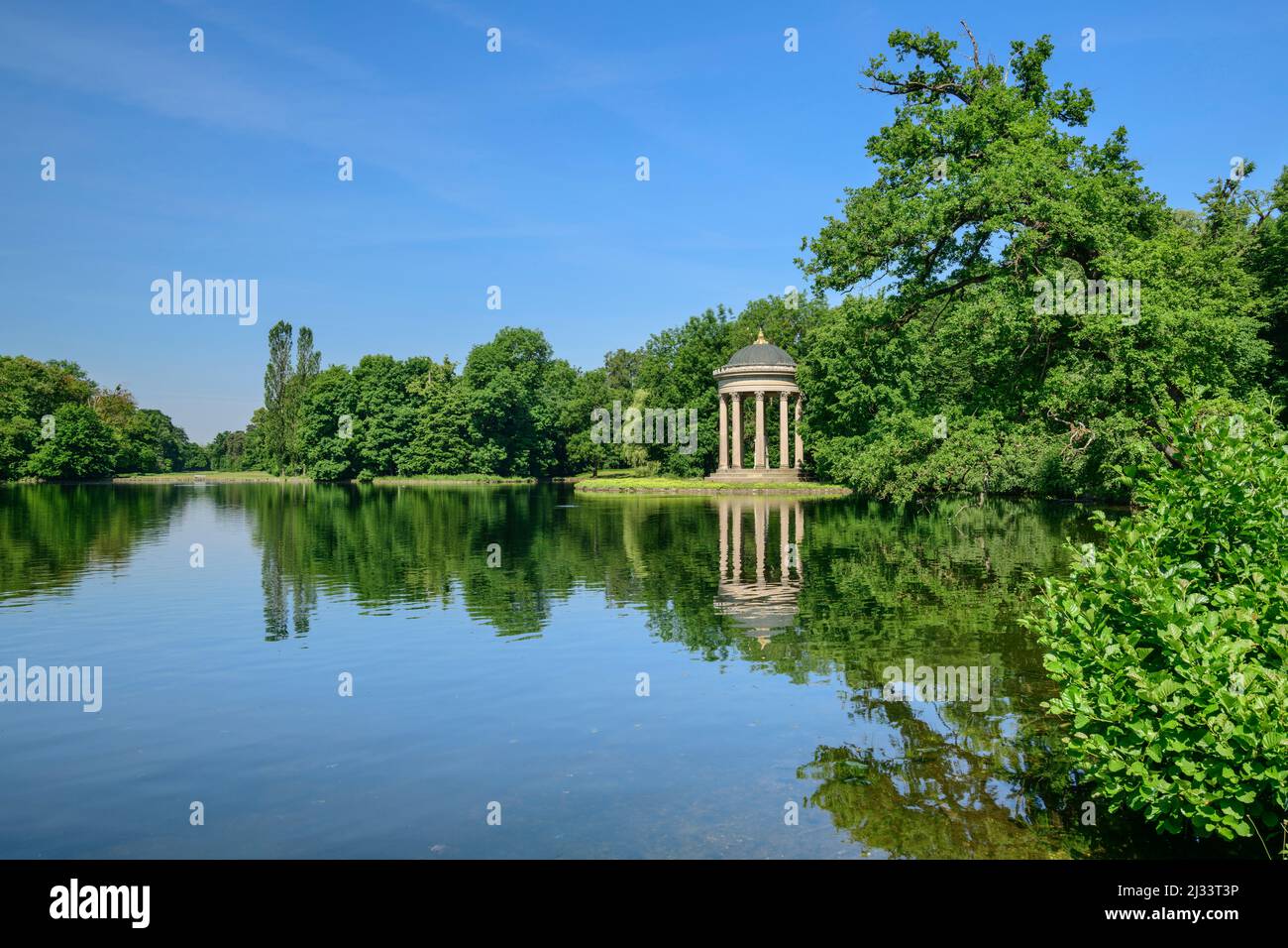 Pavillion Monopterus reflected in Lake Badenburg, Nymphenburg Palace ...