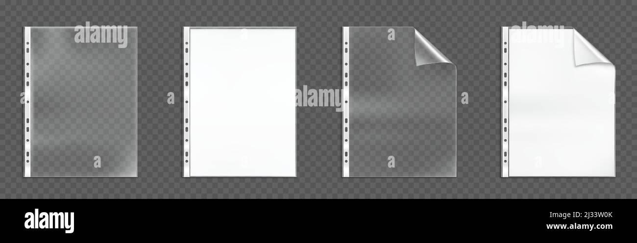 Plastic punched pockets, empty folders with folded corner and holes ...