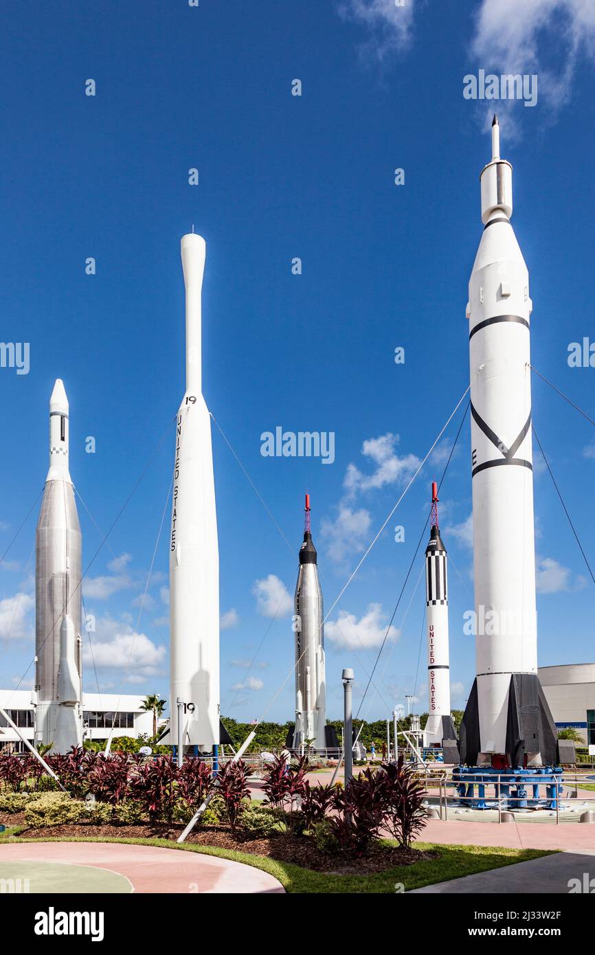 ORLANDO, USA - JULY 25, 2010: The Rocket Garden at Kennedy Space Center ...