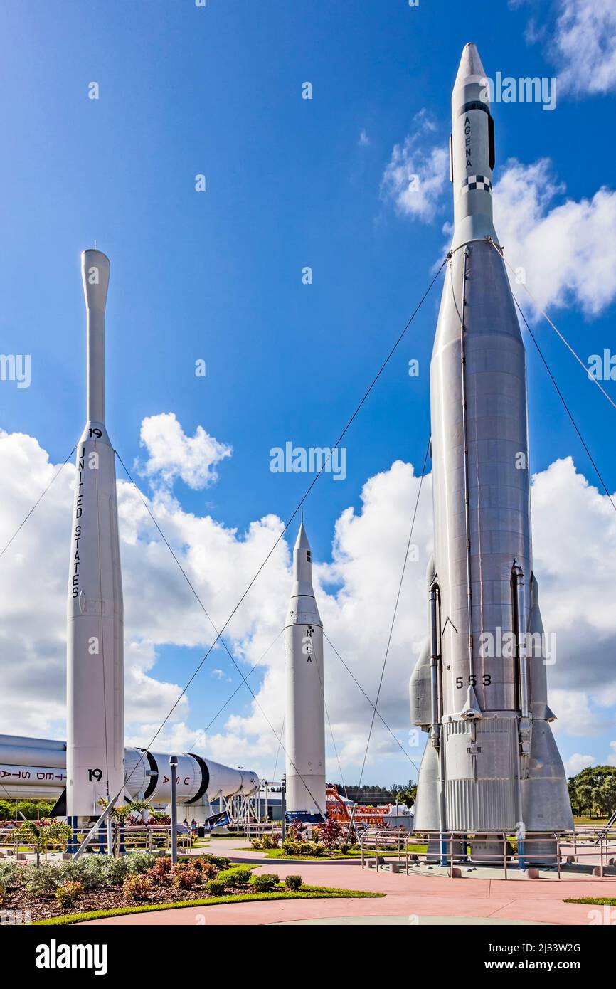ORLANDO, USA - JULY 25, 2010: The Rocket Garden at Kennedy Space Center ...