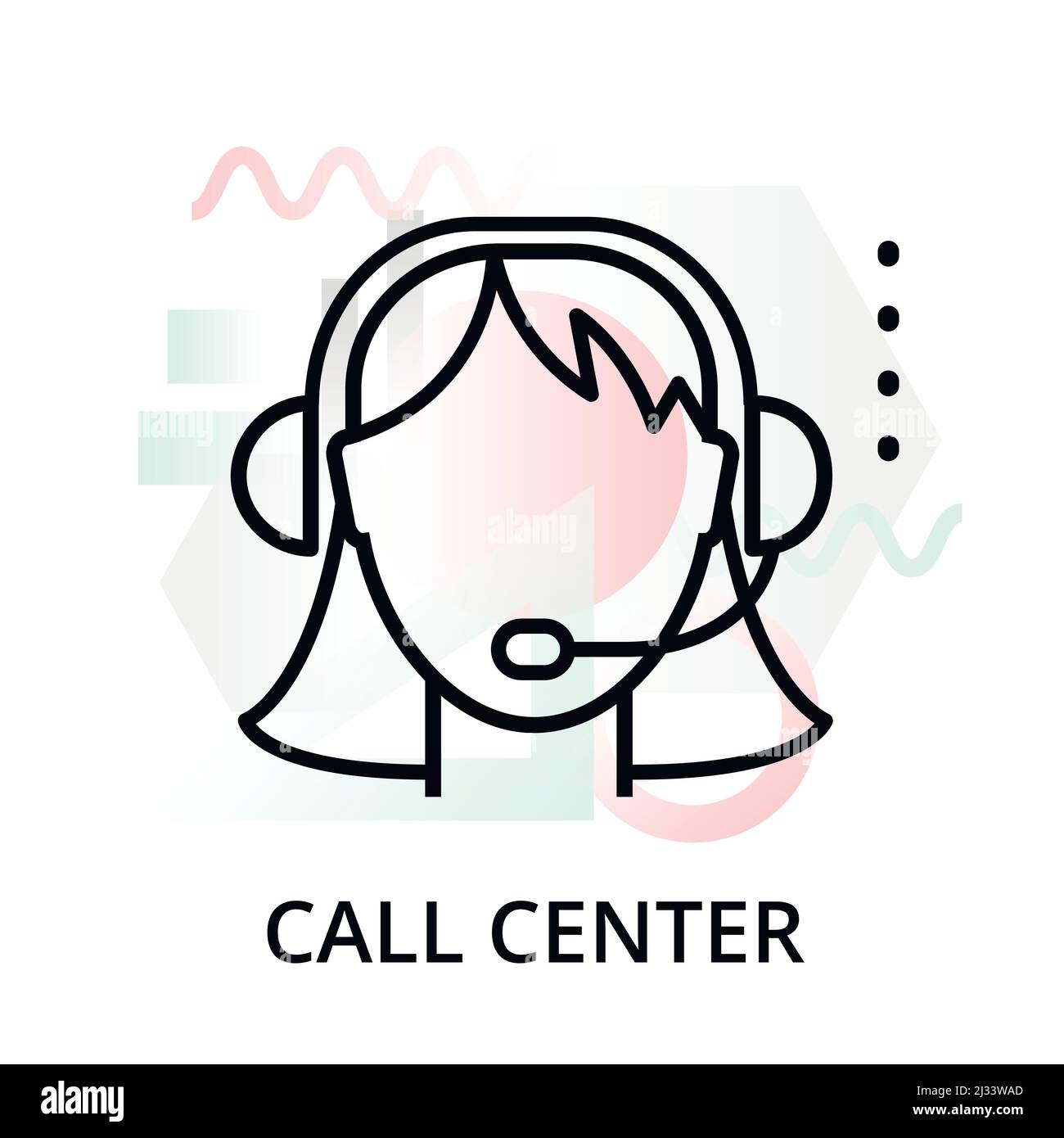 Modern editable line vector illustration, call center icon on abstract ...