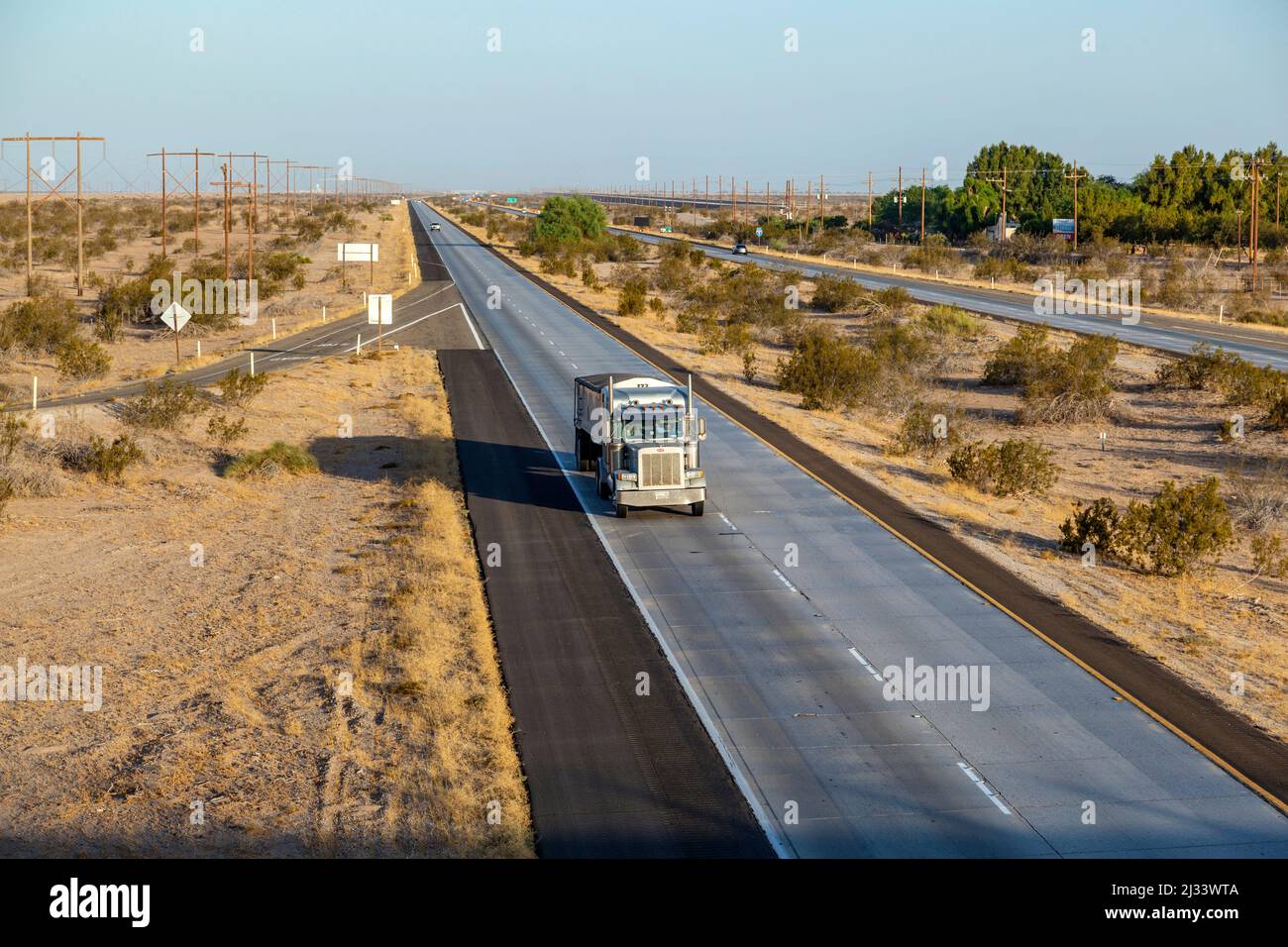YUMA, USA - JUNE 11, 2012: truck on interstate 8 in the desert area of ...