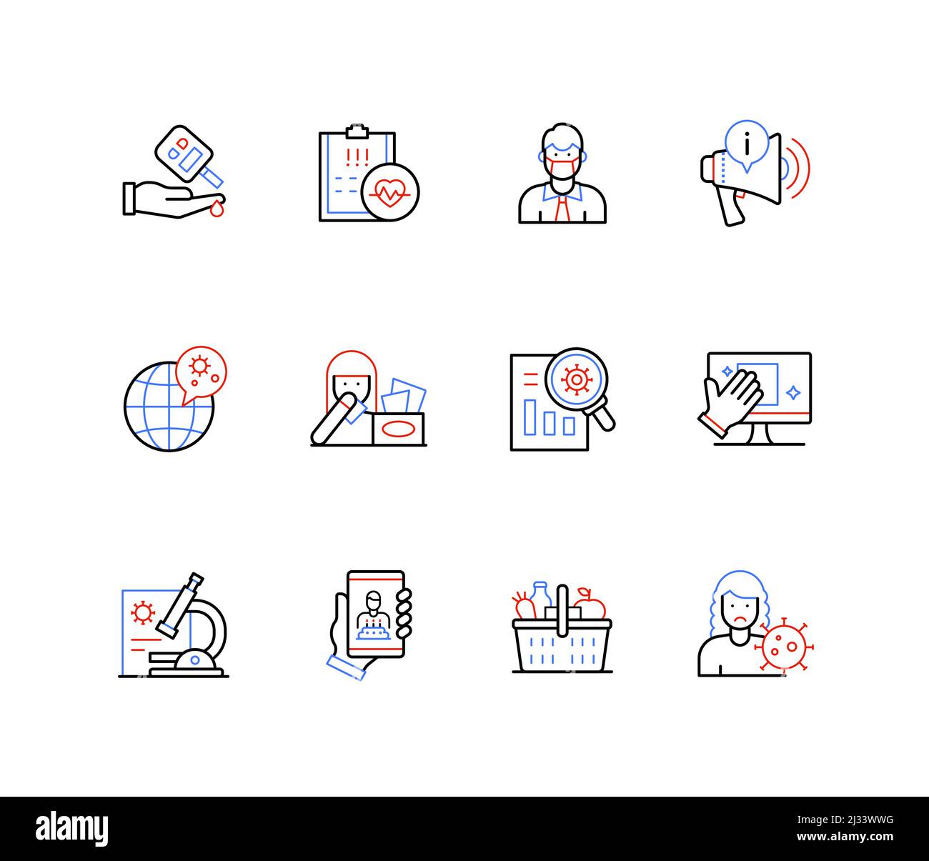 Fight against infectious virus - line design style icons Stock Vector ...