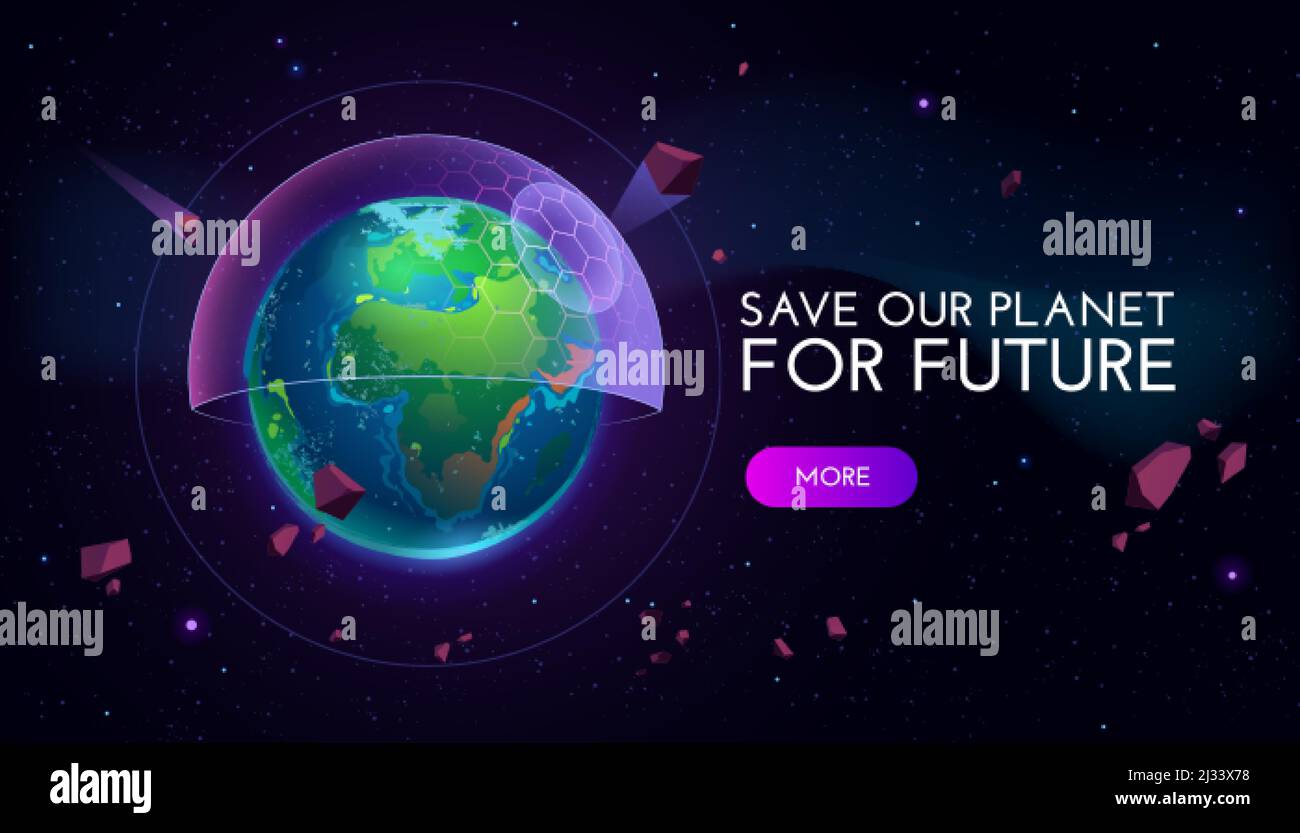 Save our planet for future cartoon banner with earth globe covered with ...