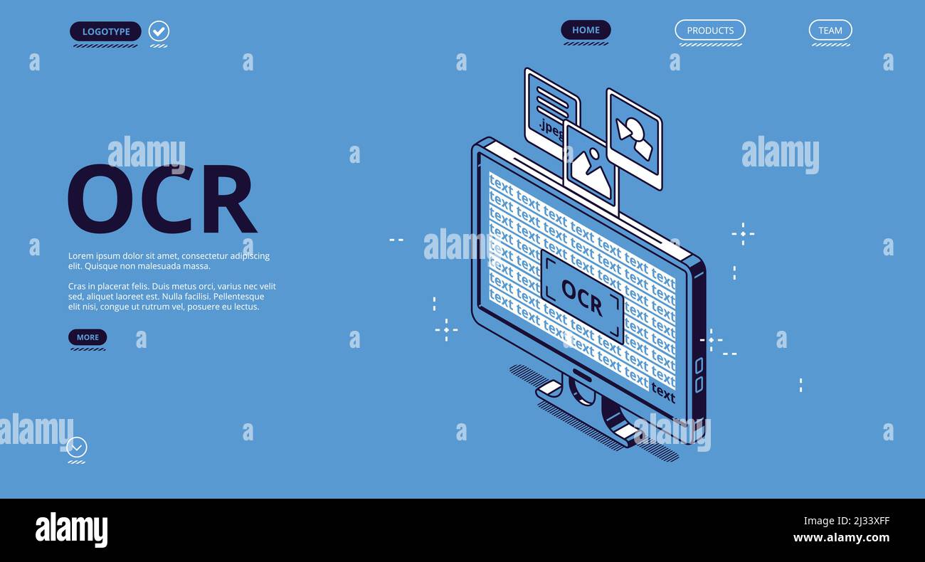 Optical character recognition, ocr isometric landing page. Electronic ...