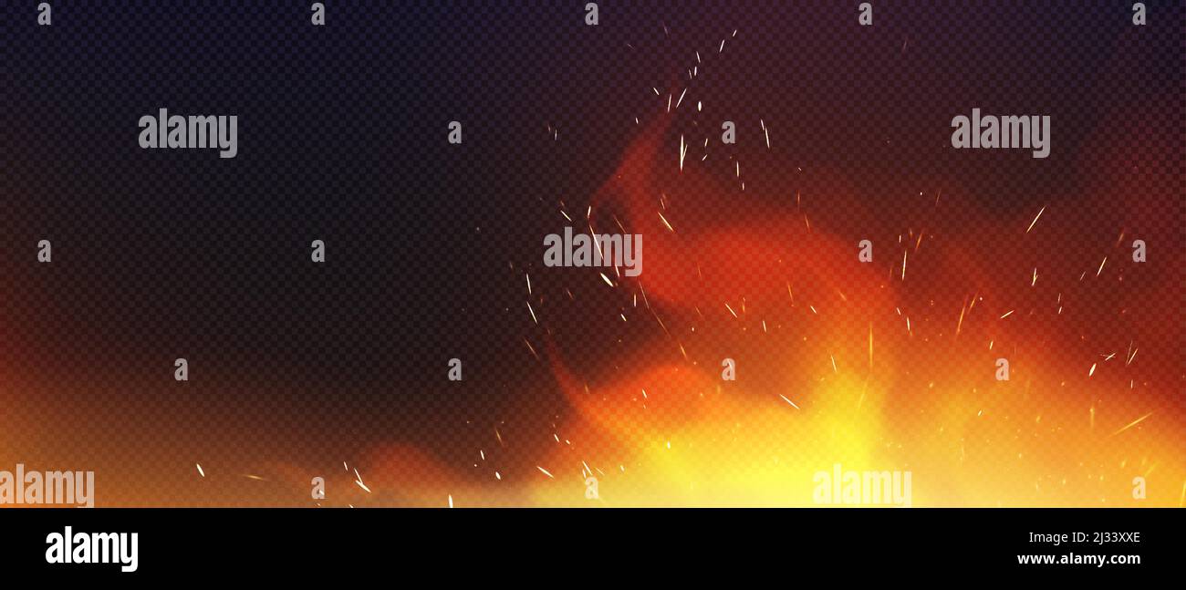 Fire with sparkles and smoke isolated on transparent background. Vector ...