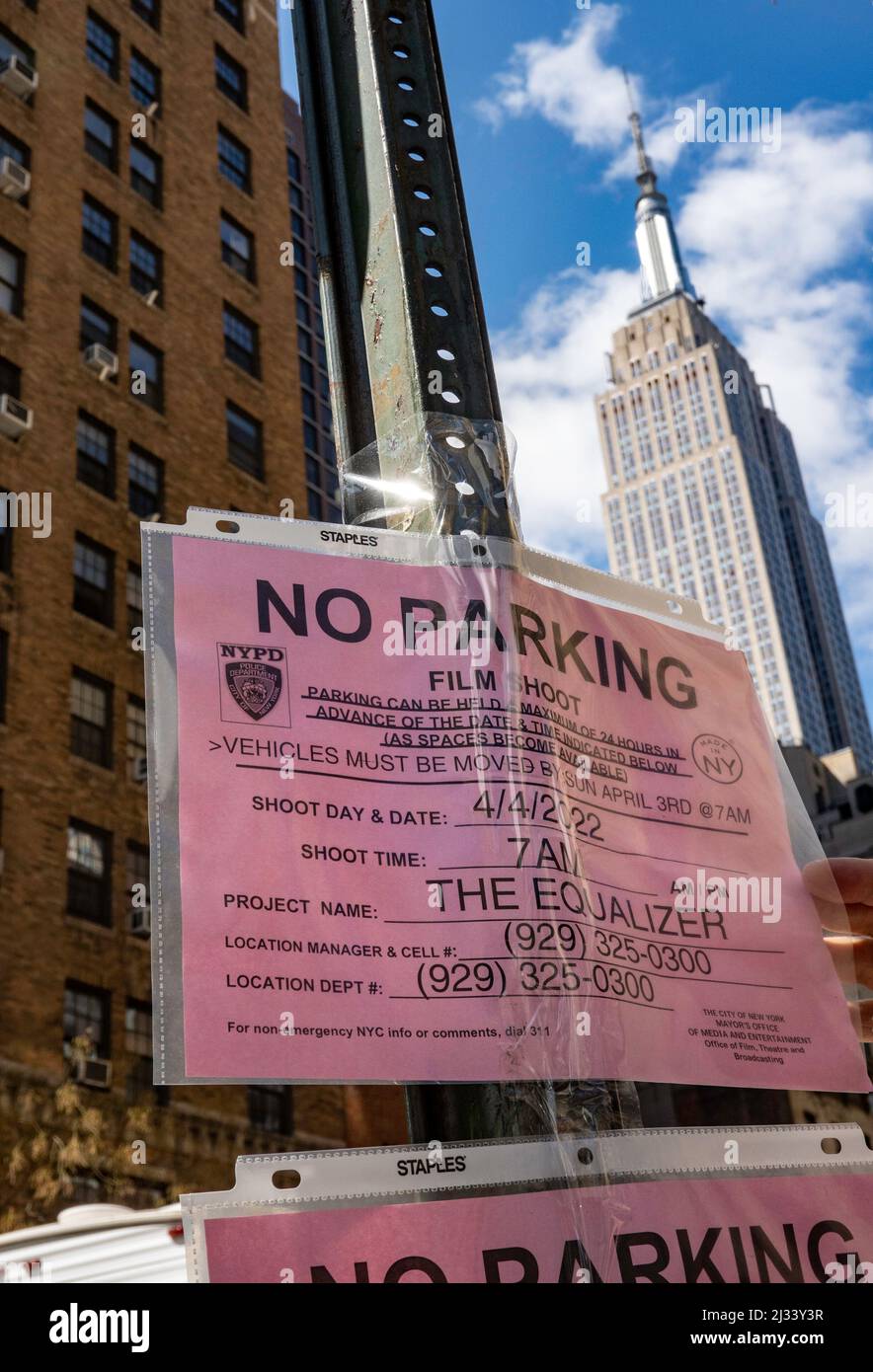 "No Parking" City Permit for Film Production Notice, NYC, USA 2022 ...
