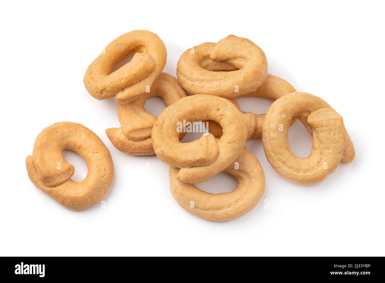 Heap of fresh traditional Italian Tarallini close up isolated on white ...