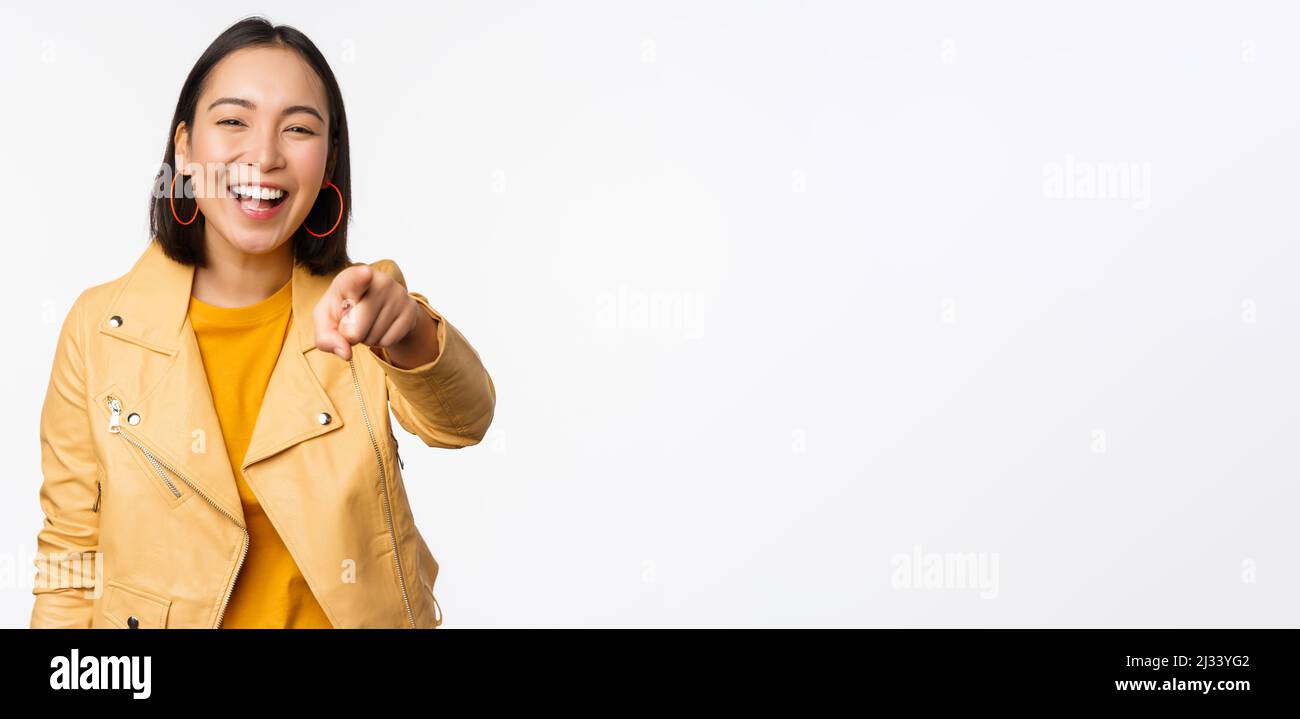 Congratulations, its you. Happy beautiful asian woman laughing ...