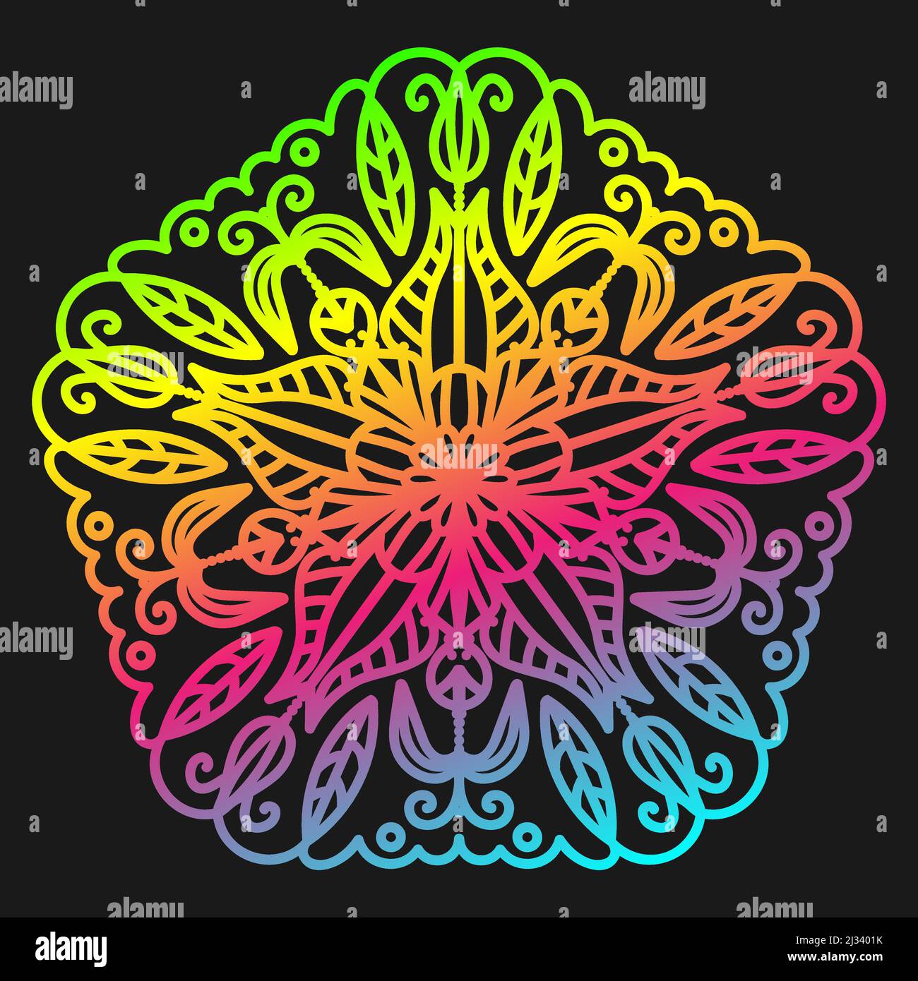 Bright circular oriental pattern on a black background. Decorative ...