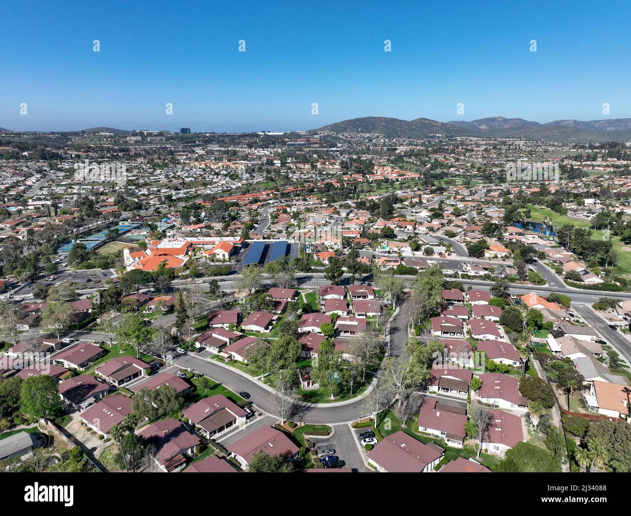 Aerial view of middle class neighborhood with villas in South ...