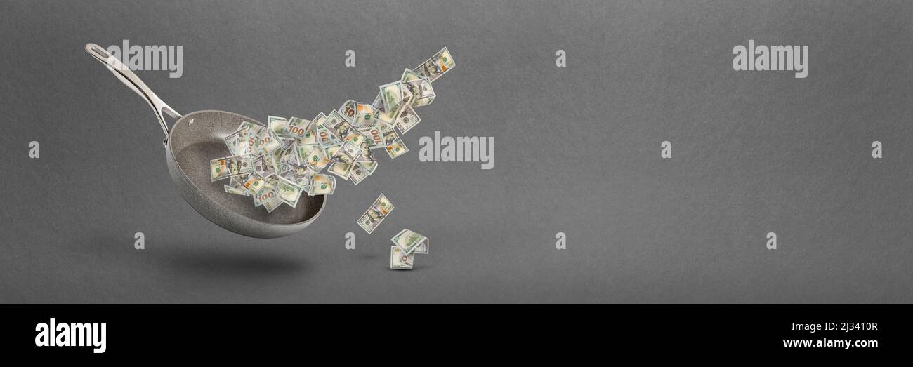 Rising food prices. The concept of rising cost of food. Money in a pot ...