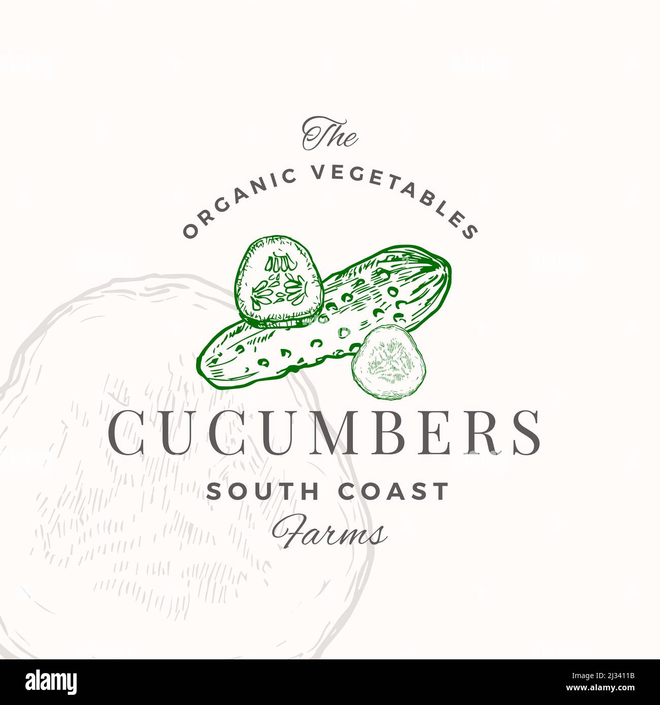 Cucumbers Badge Logo Template. Hand Drawn Vegetable Sketch with Retro ...