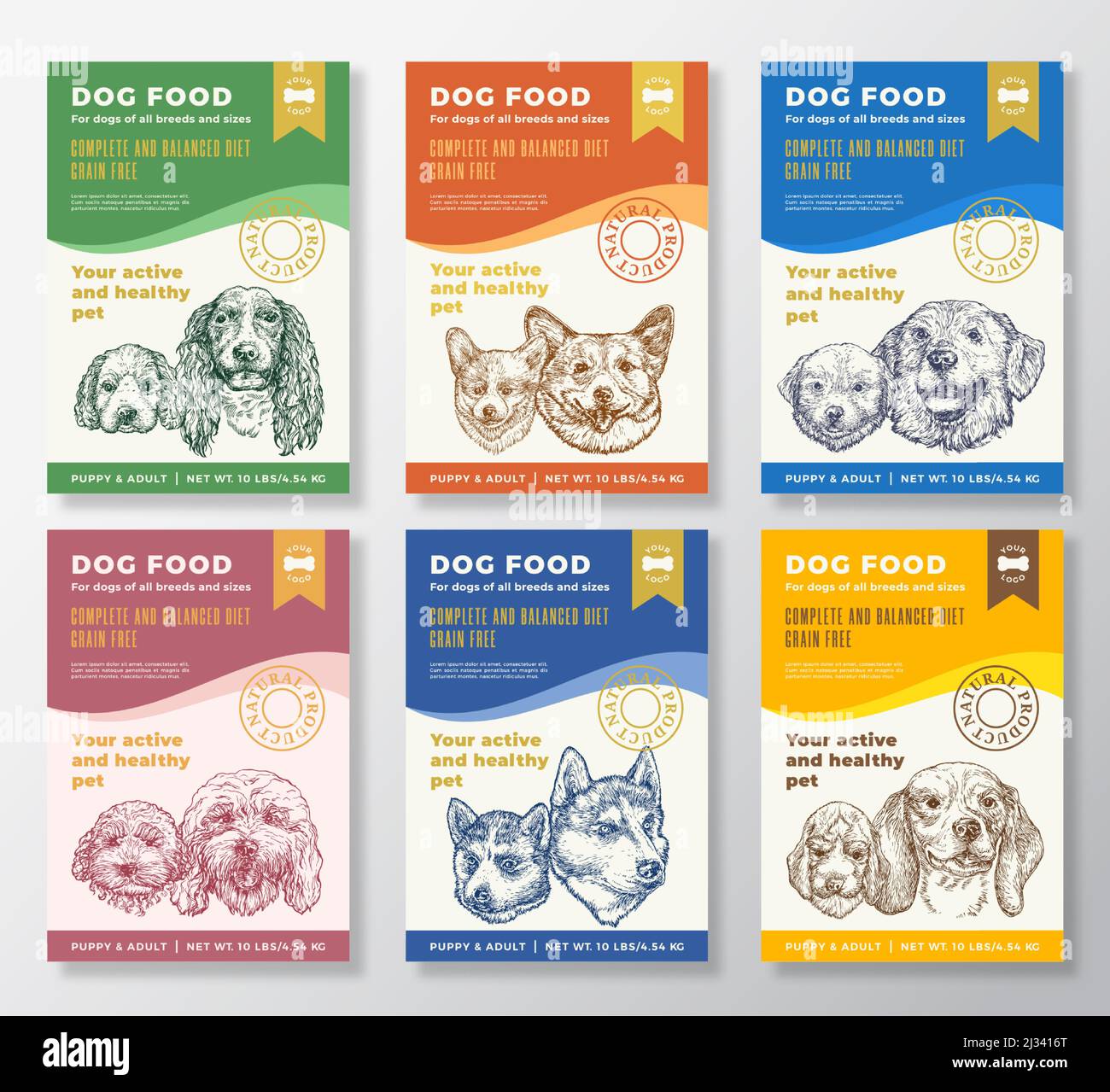 Dog Pet Food Label Templates Set. Abstract Vector Packaging Design ...