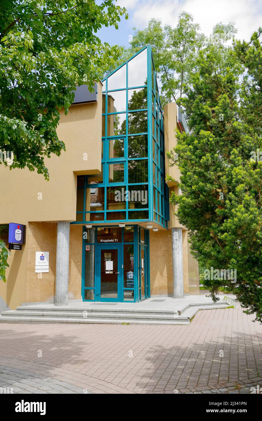 Zakopane, Poland - June 20, 2015: The brick building (detail), the seat ...