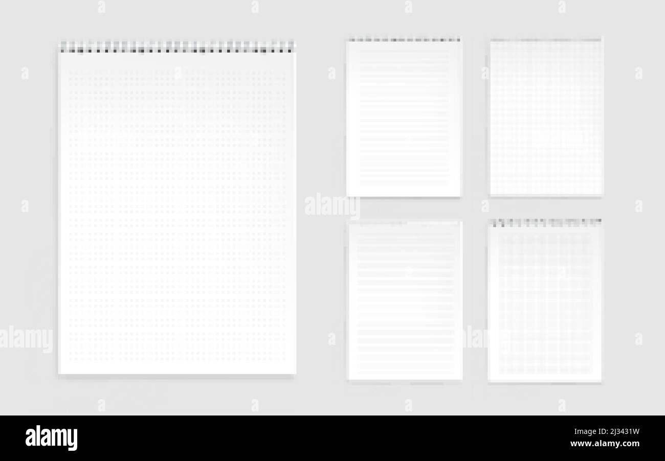 Notebook sheets, blank pages with lines, dots and checks. Memo pads ...