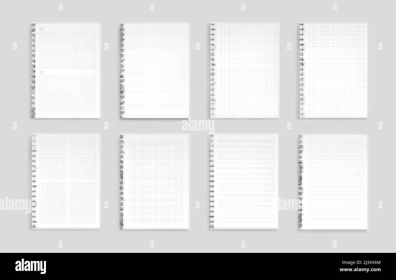 Notebooks with lines, dots and square grid. Vector realistic mockup of ...