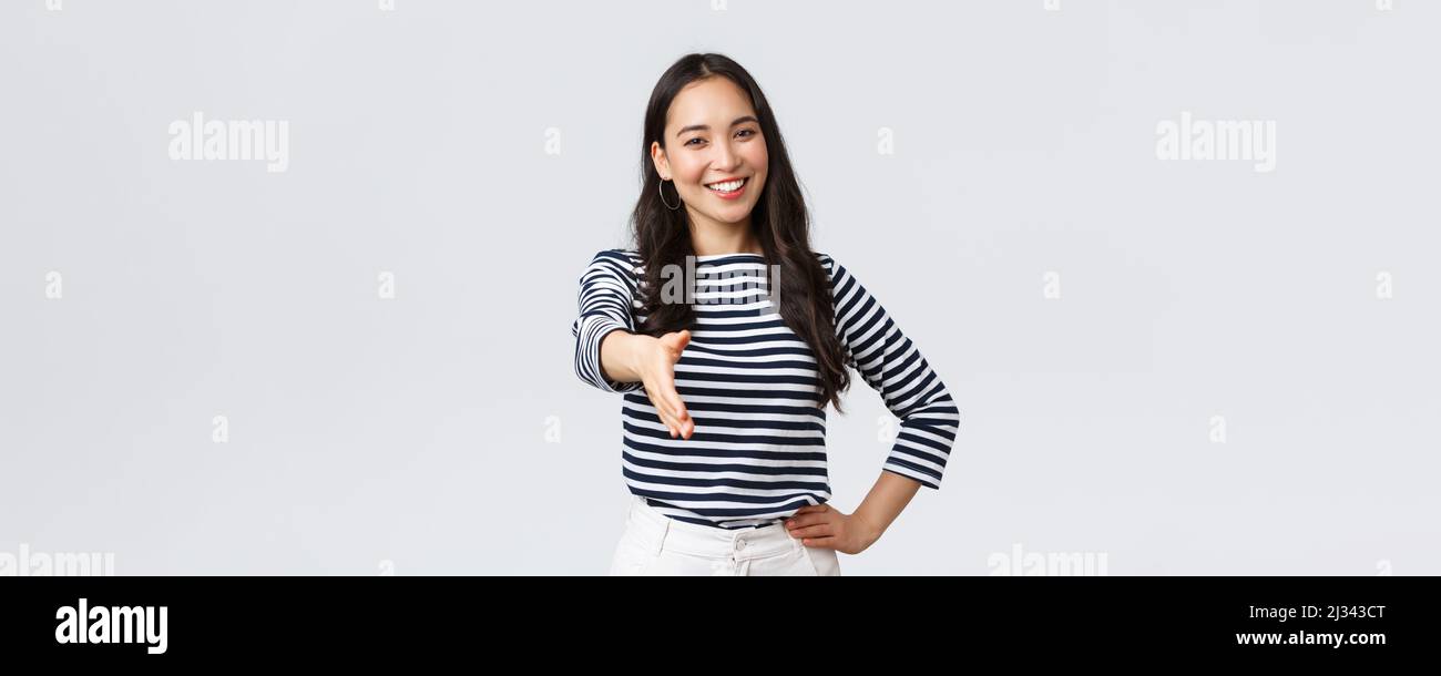 Lifestyle, people emotions and casual concept. Friendly outgoing asian ...