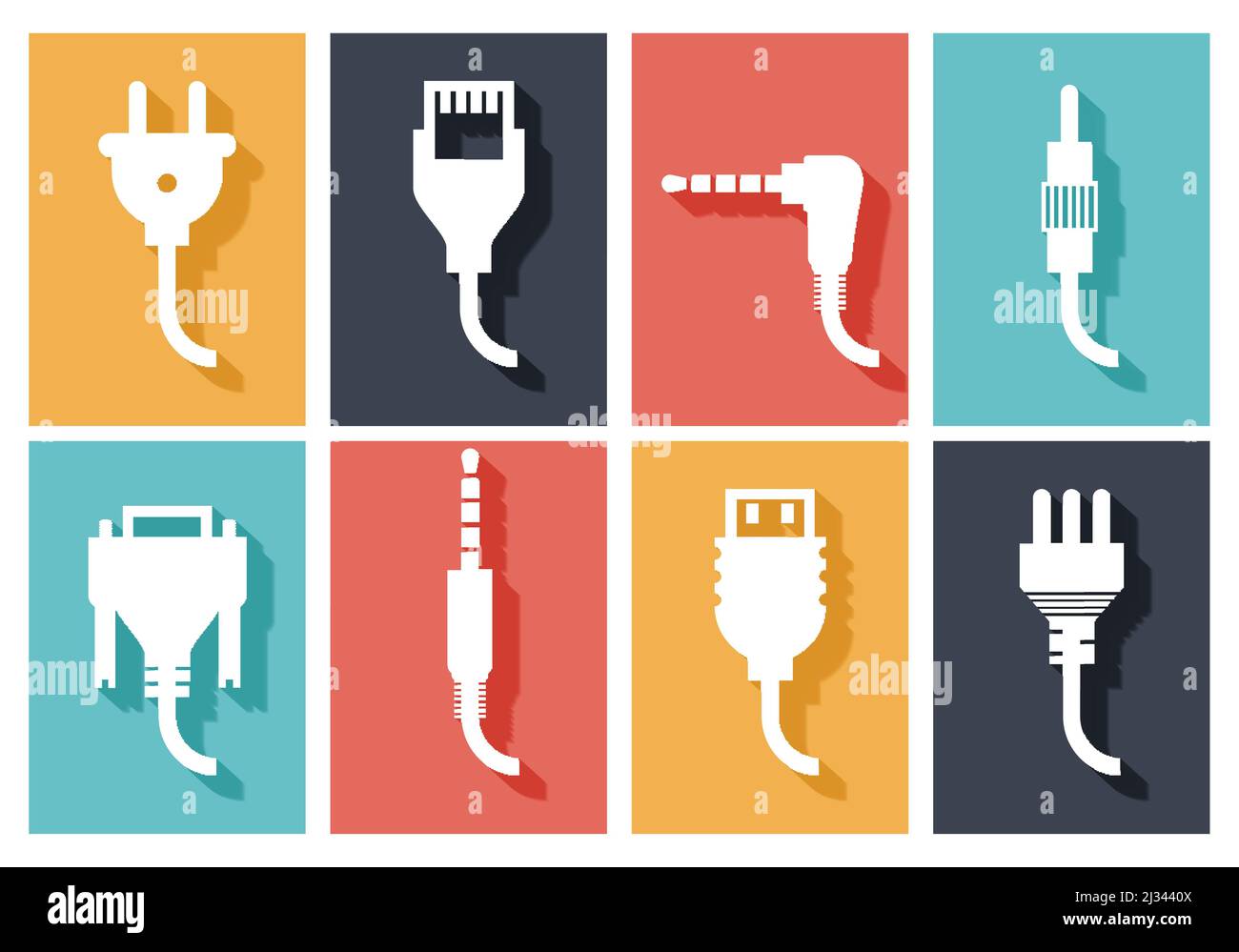 Electric Plug Flat Icons Set Connection Technology Connector Electric Power Device Connect