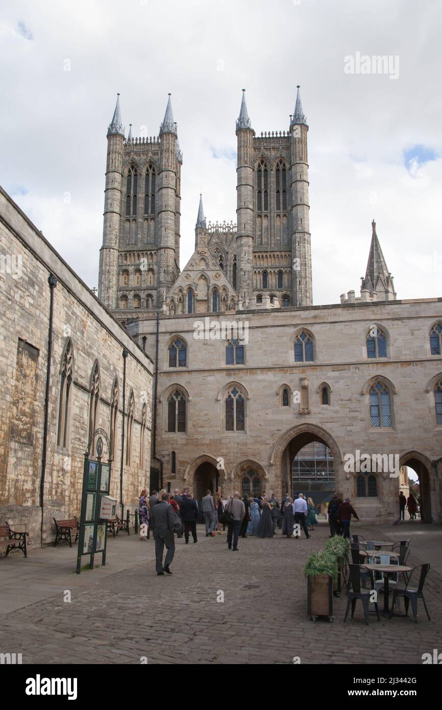 Views of Lincoln Cathedral and the Exchequer Gate in Lincoln in the UK ...