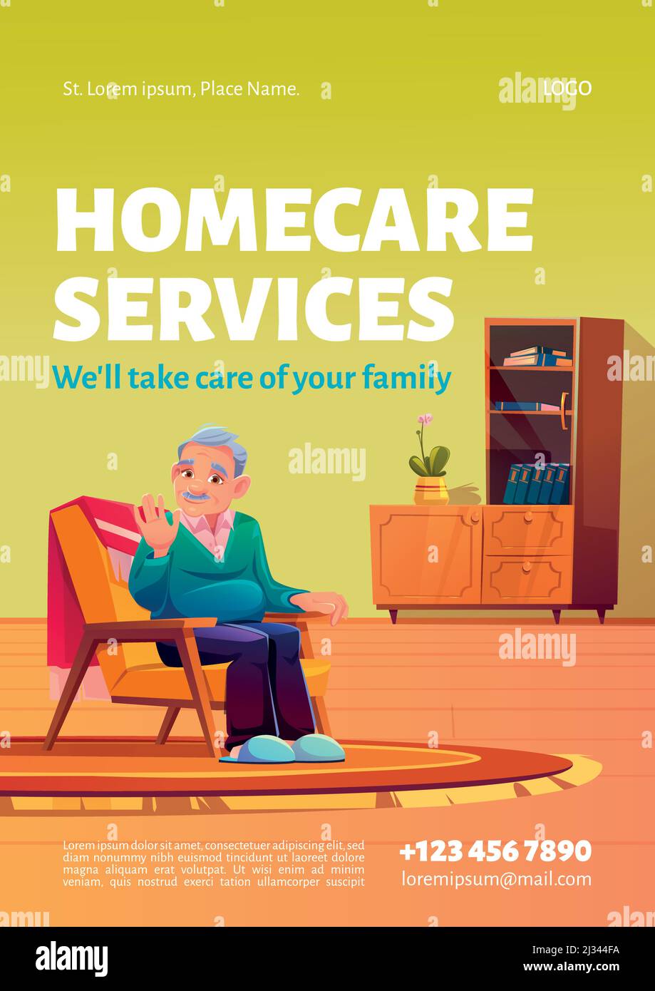 Homecare services poster. Concept of social aid and care for old ...