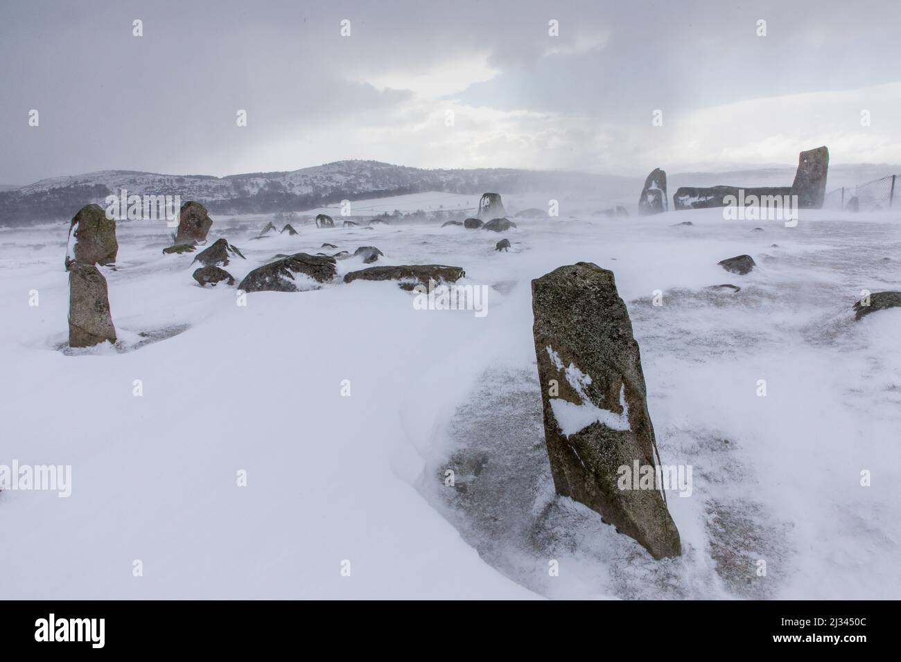prehistoric Tomnaverie stone circle in the snow at Tarland ...