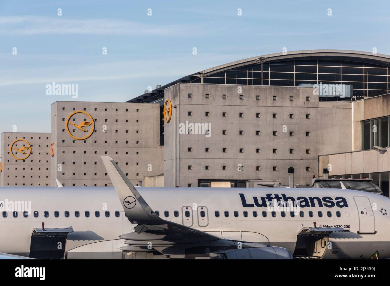 FRANKFURT, GERMANY - MAY 18, 2017: Terminal 1 with Lufthansa aircrafts ...