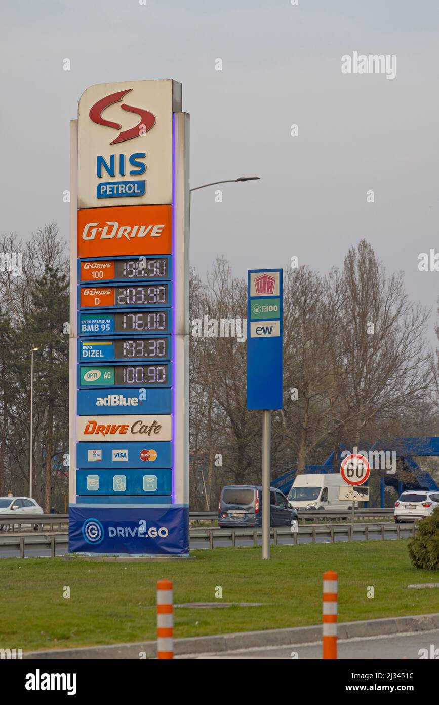 Belgrade, Serbia - March 29, 2022: Totem Tower With New Prices Nis ...