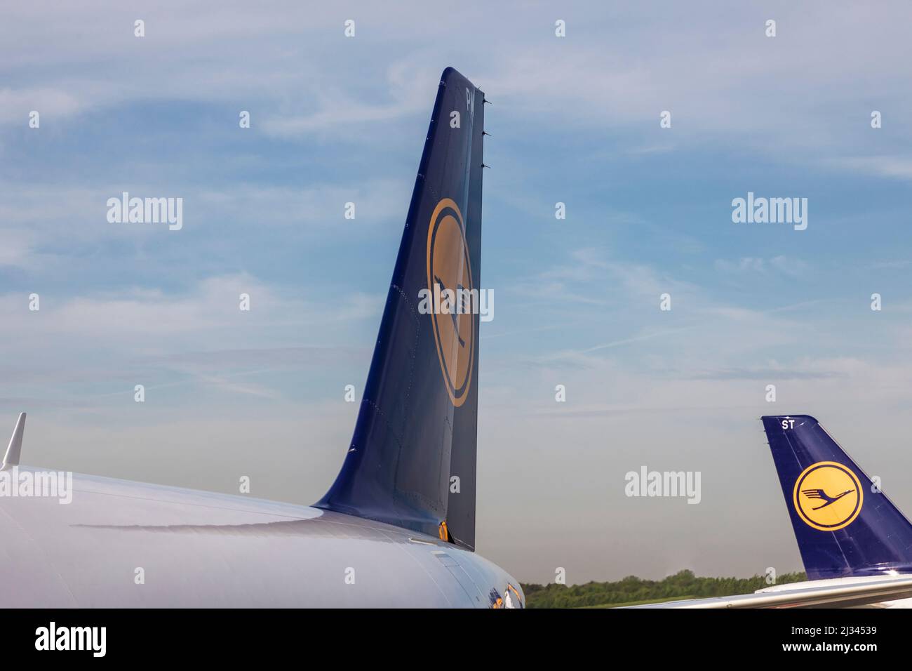HAMBURG, GERMANY - MAY 18, 2017: Terminal 1 with Lufthansa aircrafts at ...