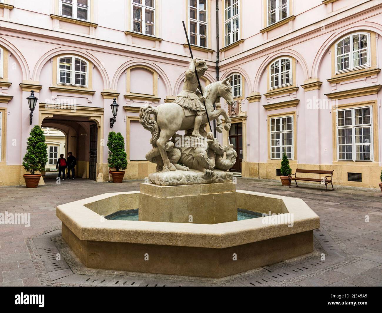 BRATISLAVA, SLOVAKIA, MAY 25, 2017: Statue of knight St George slaying ...