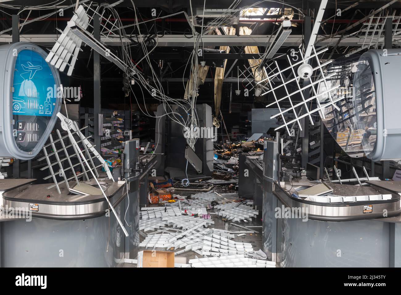 BUCHA, UKRAINE - Apr. 03, 2022: Chaos and devastation on the streets of ...