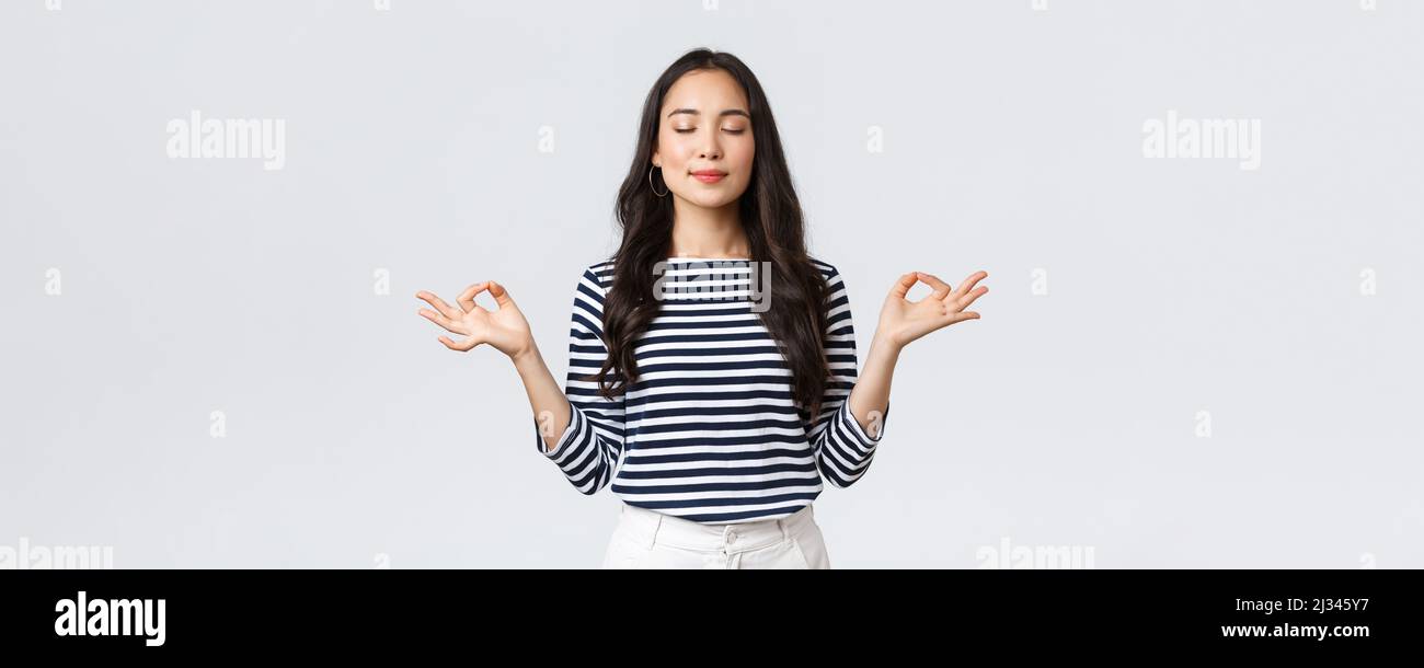 Lifestyle, people emotions and casual concept. Relaxed and patient ...