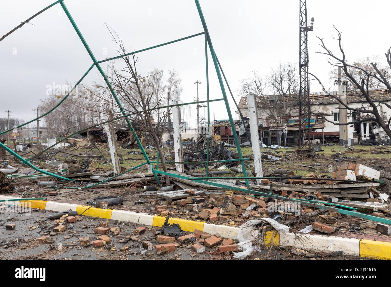 BUCHA, UKRAINE - Apr. 03, 2022: Chaos and devastation on the streets of ...