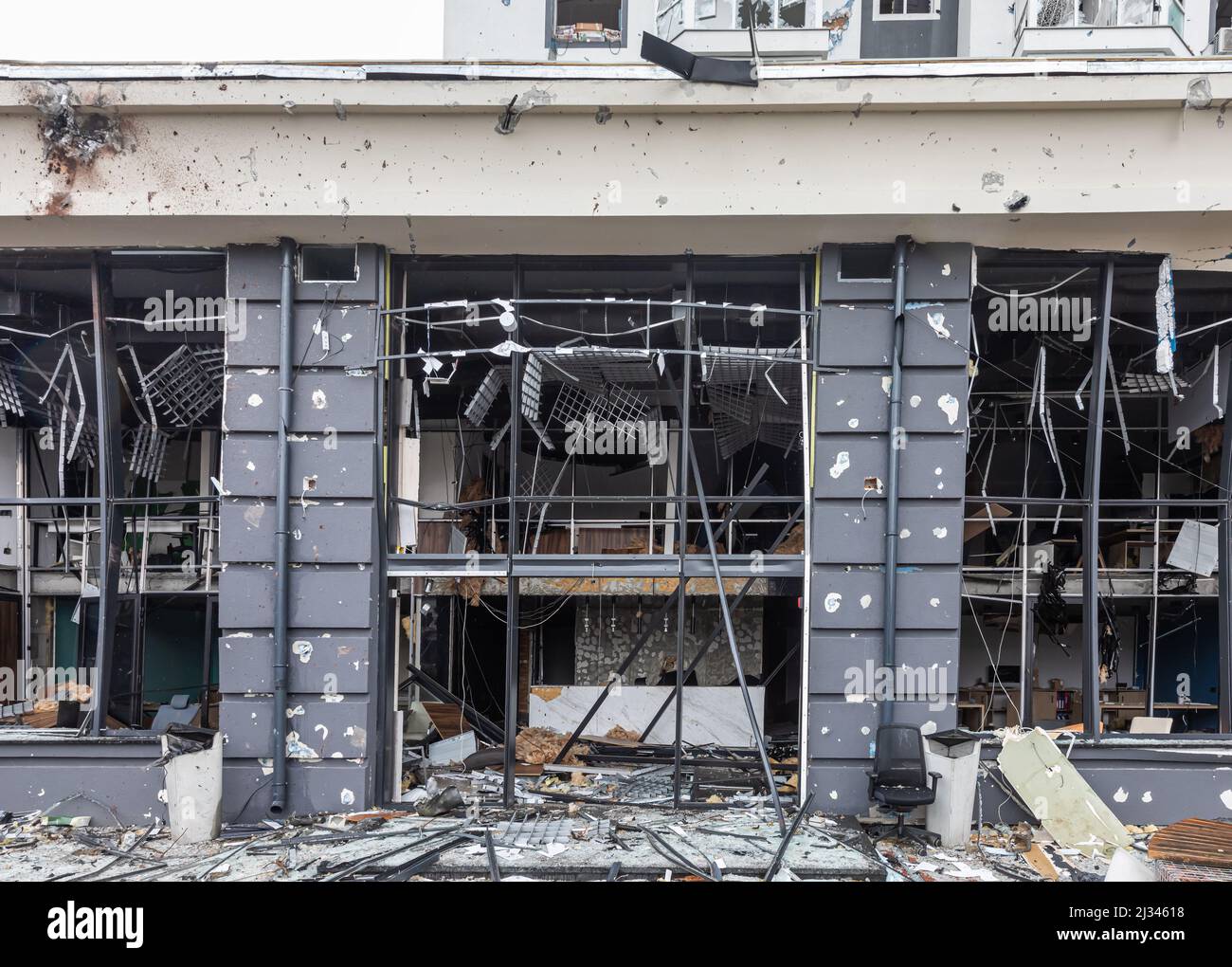 BUCHA, UKRAINE - Apr. 03, 2022: Chaos and devastation on the streets of ...