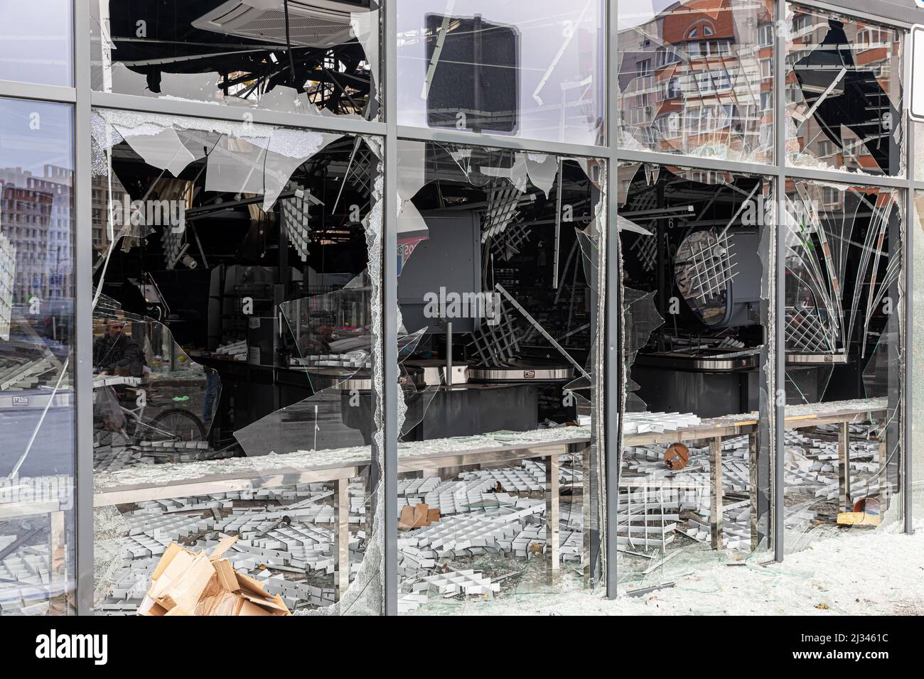 BUCHA, UKRAINE - Apr. 03, 2022: Chaos and devastation on the streets of ...