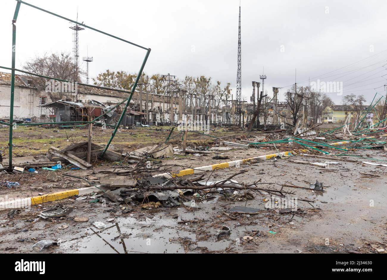 BUCHA, UKRAINE - Apr. 03, 2022: Chaos and devastation on the streets of ...