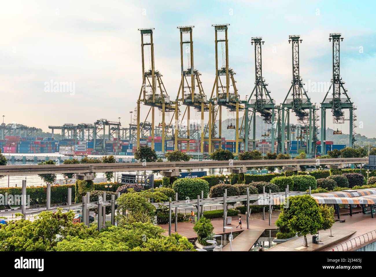 Views of the Singapore Freight Port and Sentosa Boardwalk Stock Photo ...